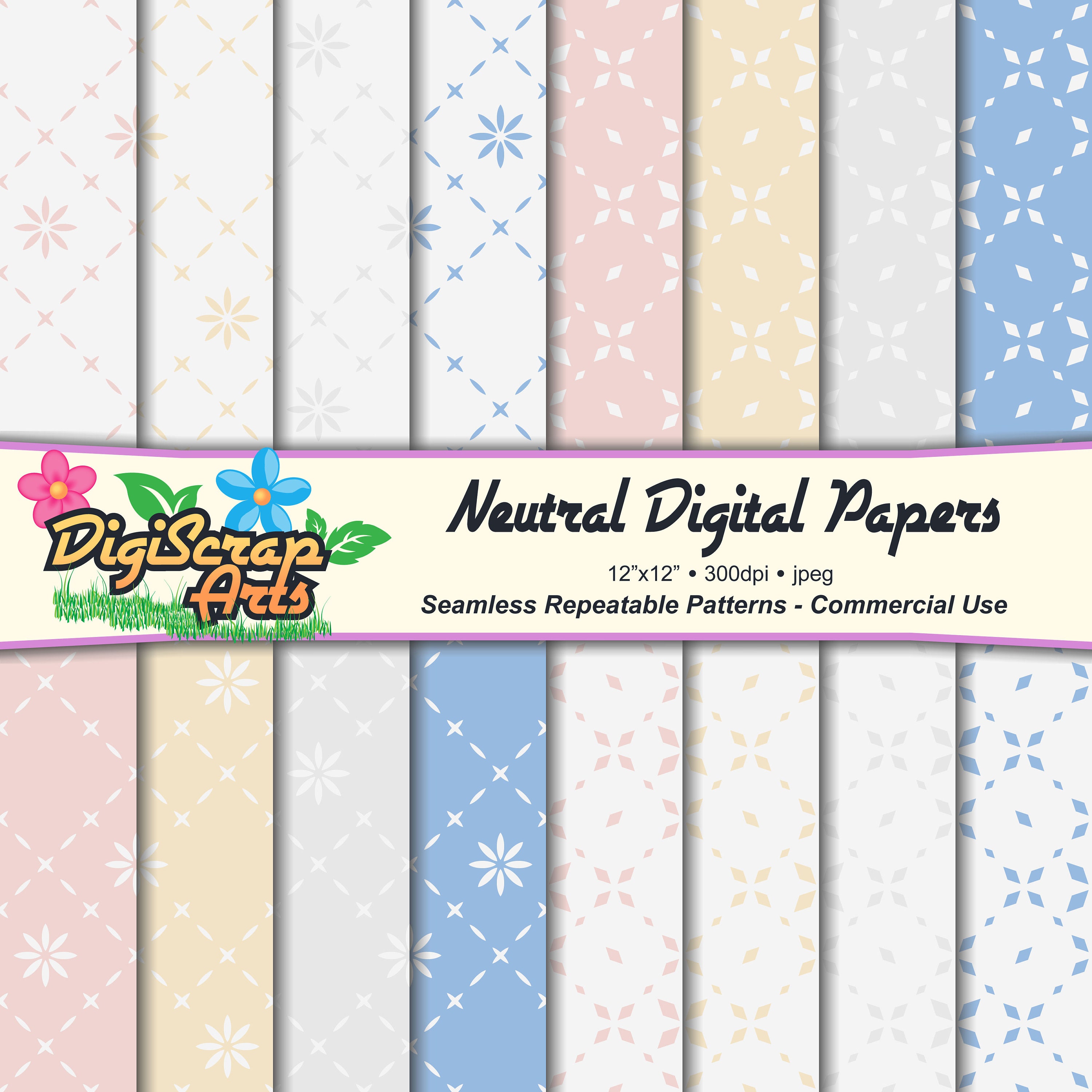 Neutral Digital Paper Pack 16 Neutral Colored Geometric Pattern Digital ...