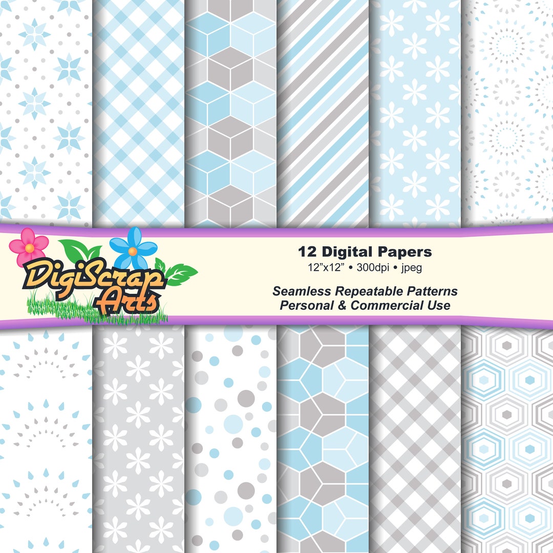 12 Baby Blue & Gray Digital Paper Backgrounds Instant Download ...
