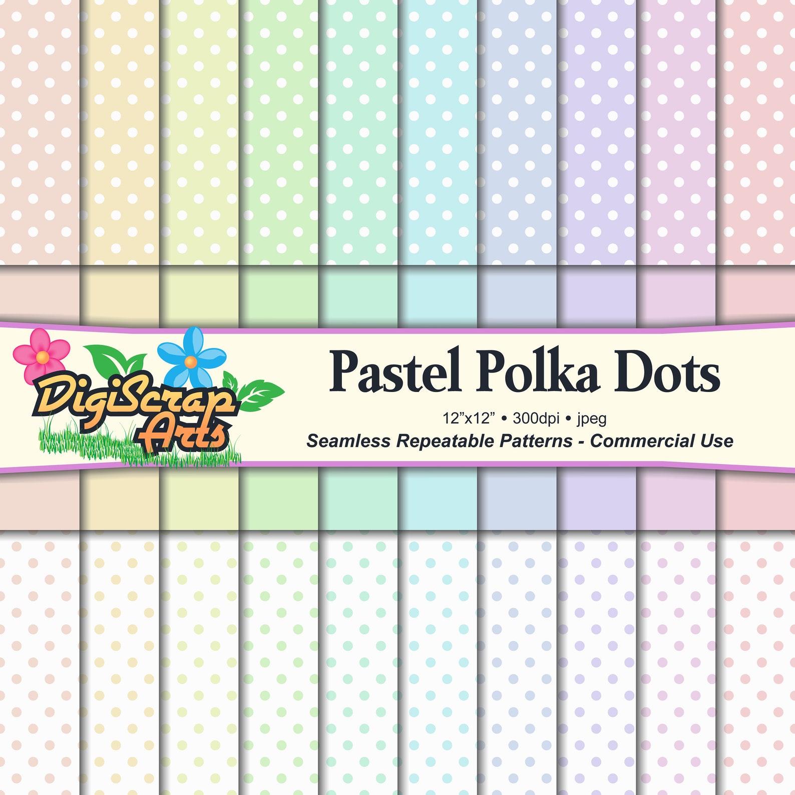 30 Pastel Polka Dots Digital Paper Pack – Instant Download / Commercial ...