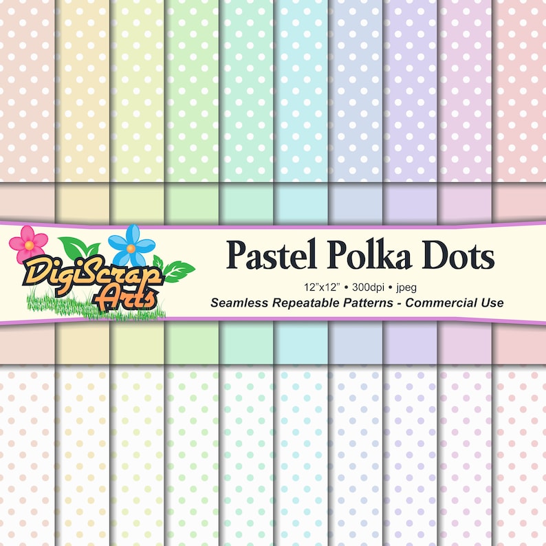 30 Pastel Polka Dots Digital Paper Pack – Instant Download / Commercial ...
