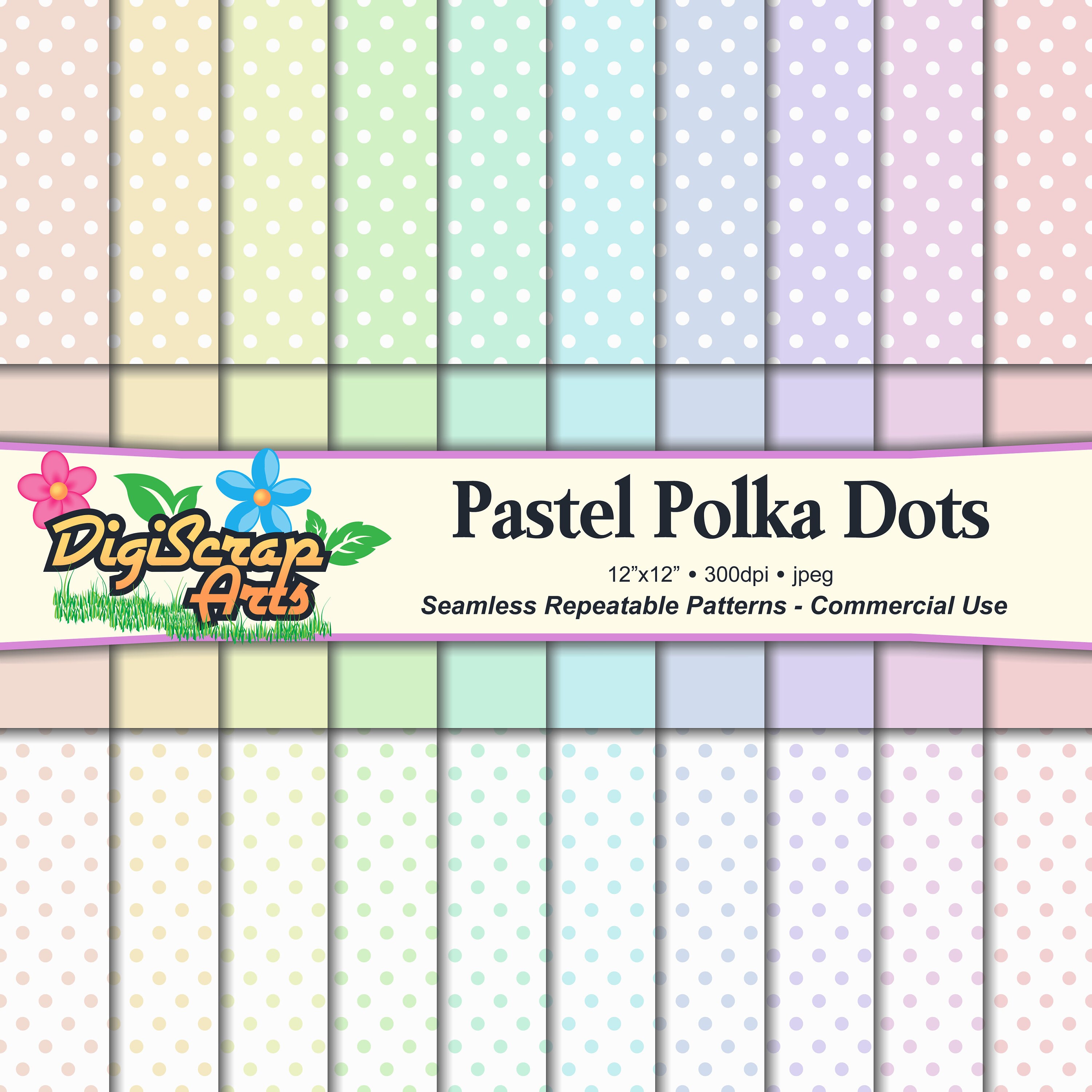 30 Pastel Polka Dots Digital Paper Pack – Instant Download / Commercial ...