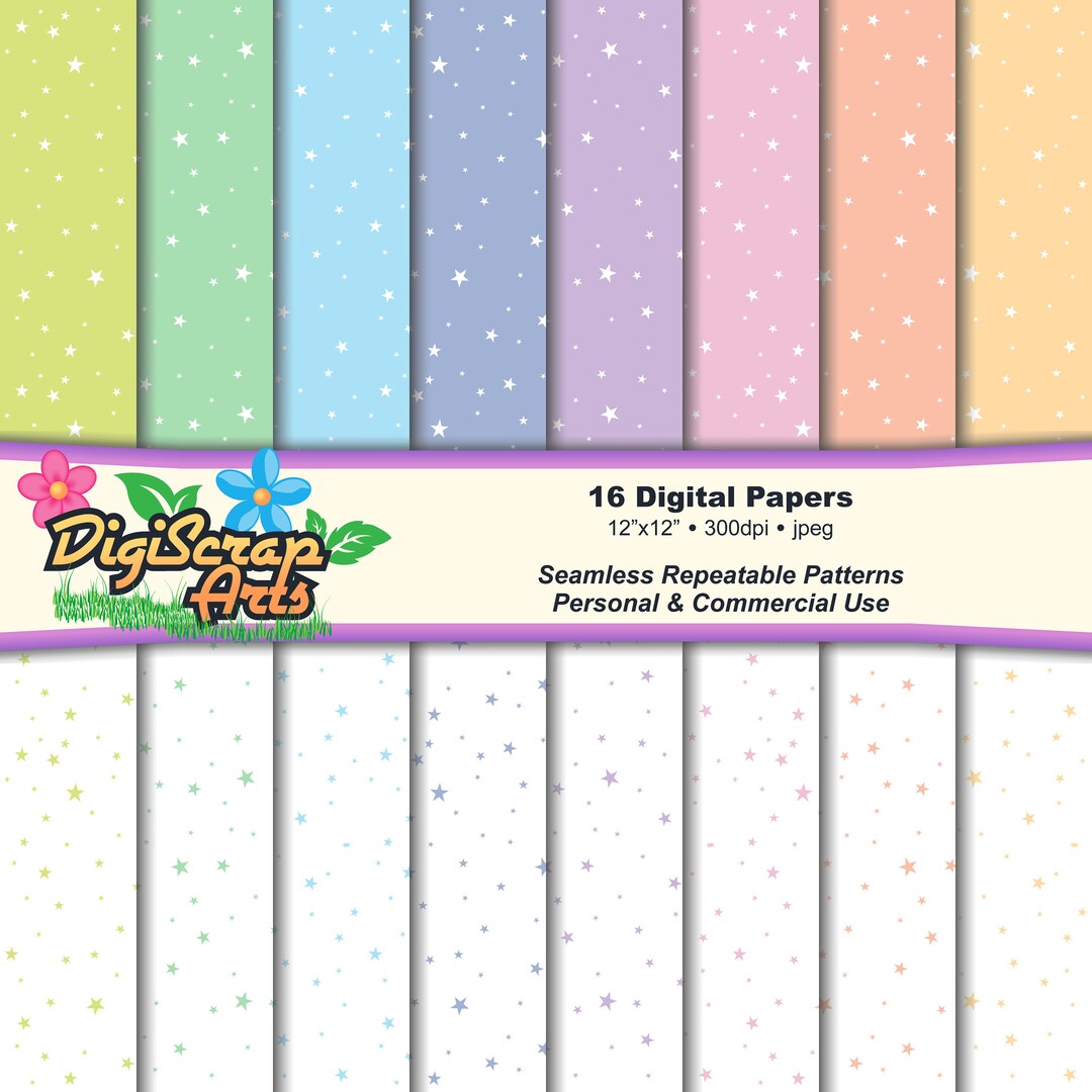 16 Pastel Star Digital Paper Backgrounds – Instant Download – Assorted ...