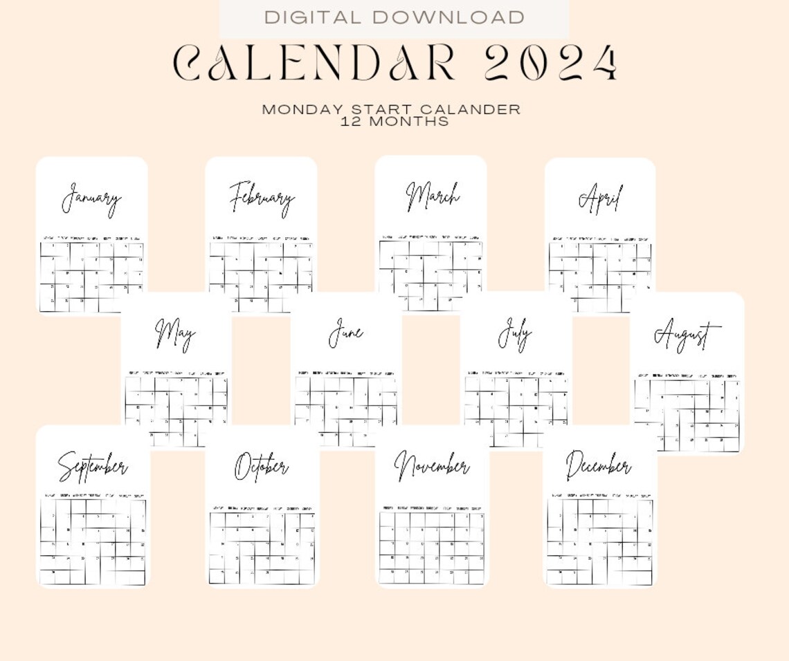 Monthly Calendar 2024 Digital - Etsy
