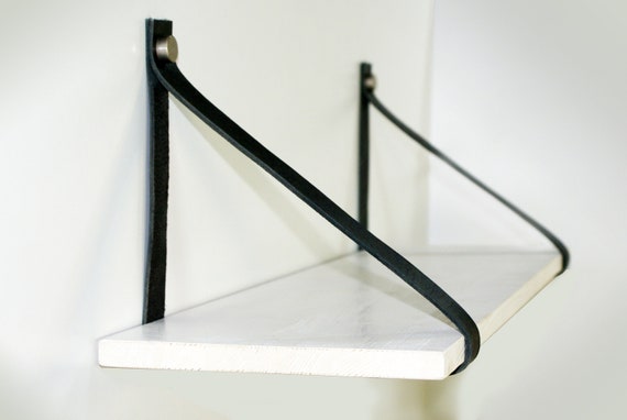 Wall Shelf Strap in Black Leather. Leather Shelf Holders. Wall - Etsy
