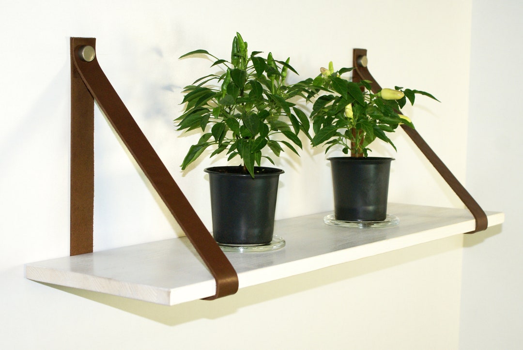 Leather Strap Floating Shelf: Wall Hanging Shelf Brackets - Etsy