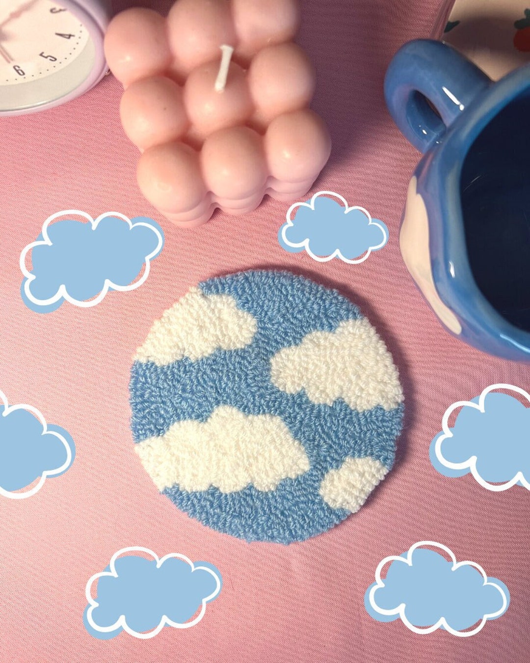 Cloud Coaster, Tufted Coaster, Home Decor, Coaster, Gift Idea, Mug Rug ...