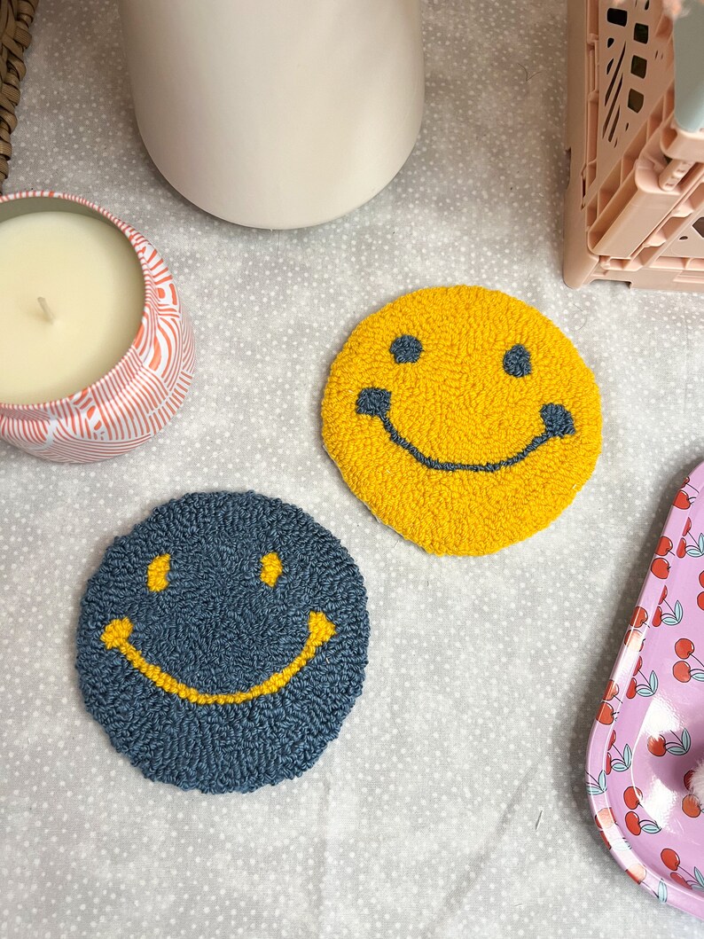 Smiley Face Coasters Tufted Coasters Hand-tufted Coasters - Etsy