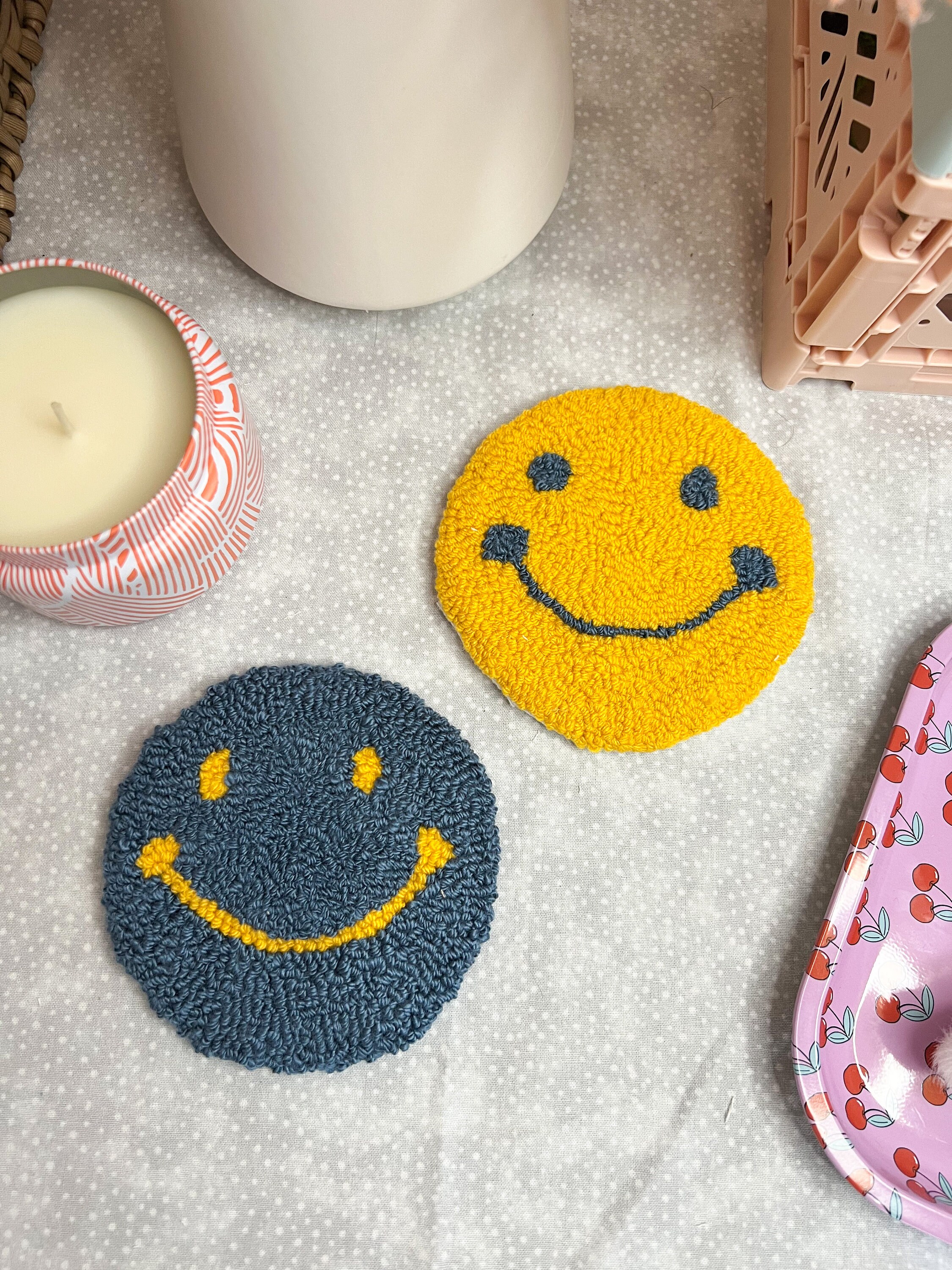 Smiley Face Coasters Tufted Coasters Hand-tufted Coasters - Etsy
