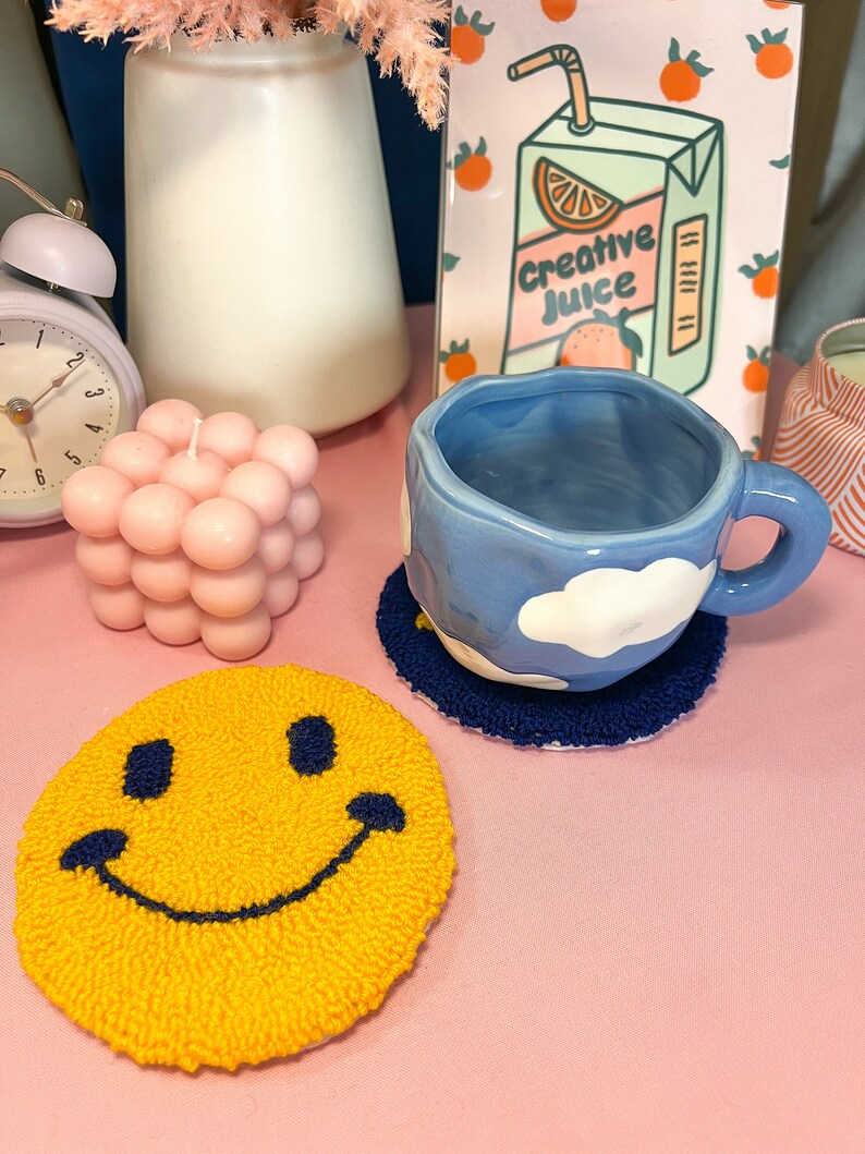 Smiley Face Coasters Tufted Coasters Hand-tufted Coasters - Etsy