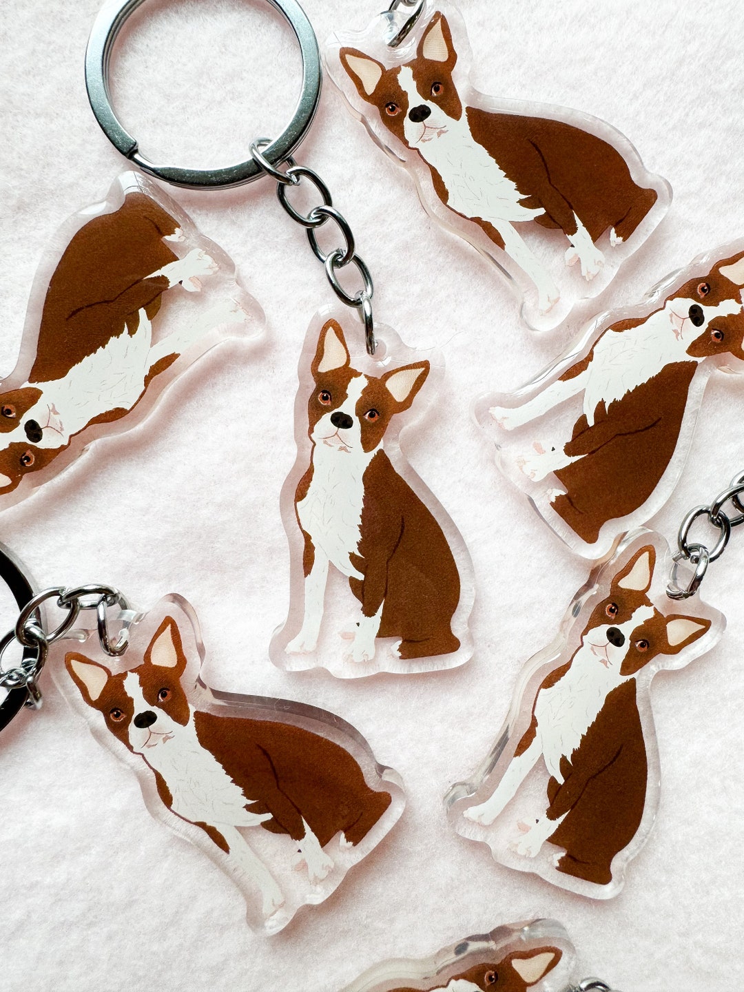 Brown Boston Terrier Keychain, Acrylic Keychain, Dog Keychain, Original ...