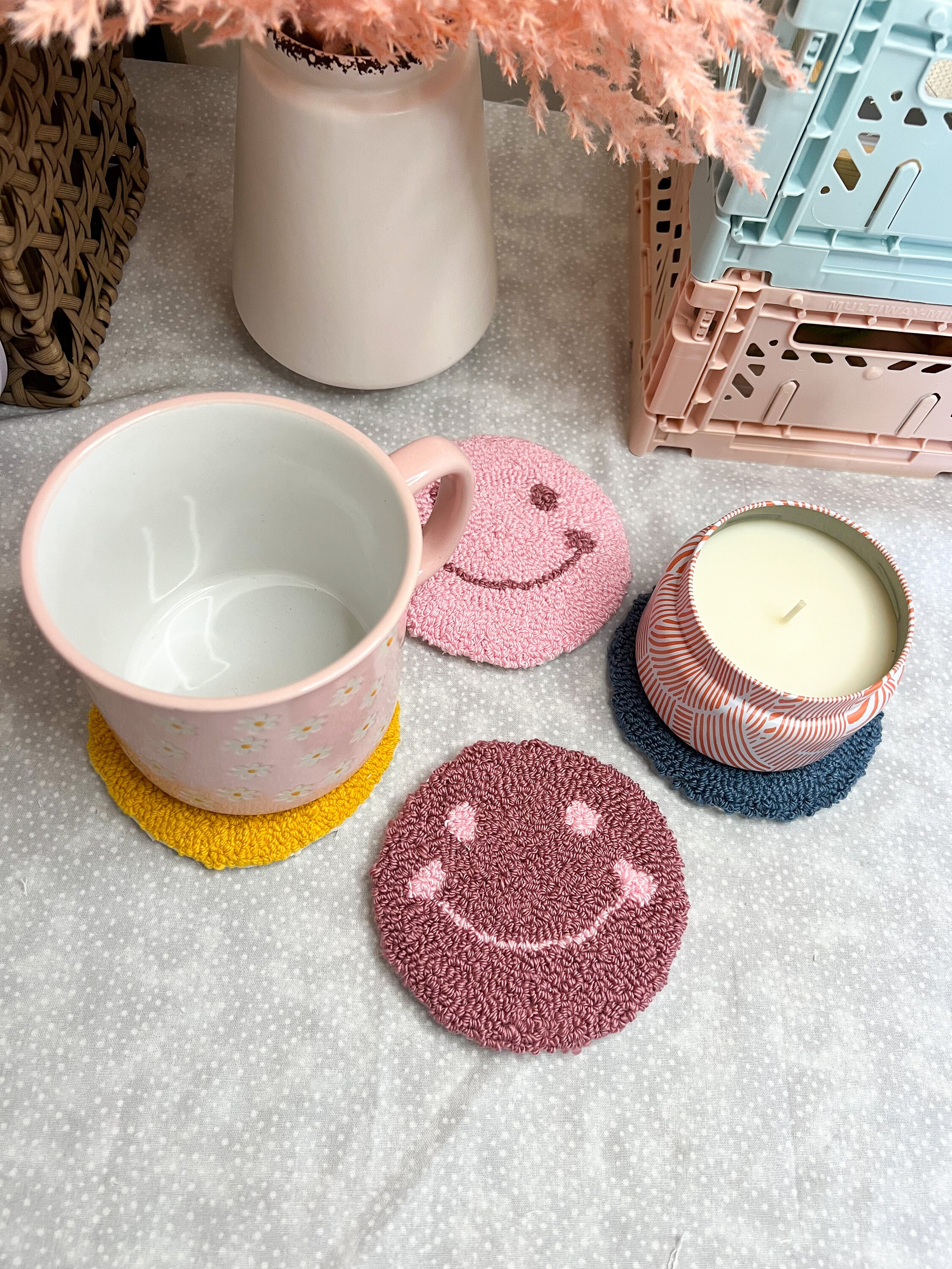 Smiley Face Coasters Tufted Coasters Hand-tufted Coasters - Etsy