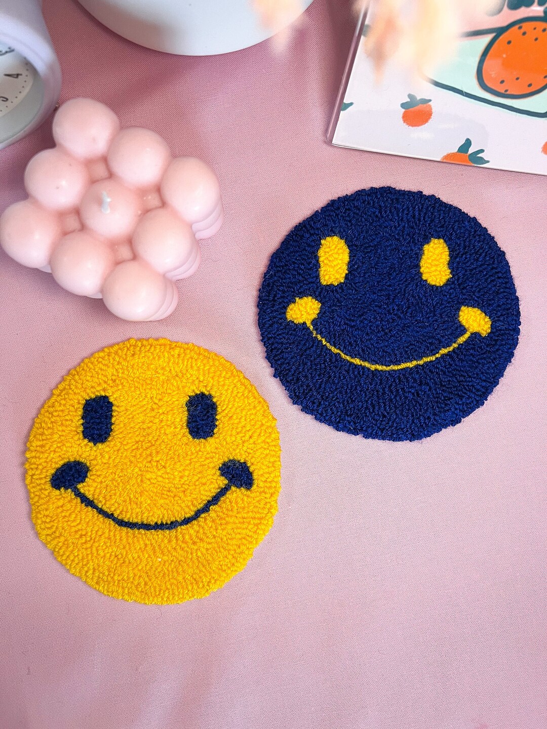 Smiley Face Coasters, Tufted Coasters, Hand-tufted Coasters, Home Decor ...
