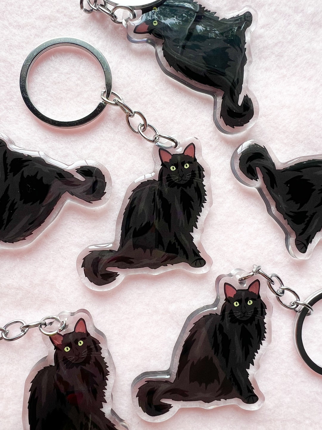 Long-haired Black Cat Keychain, Acrylic Keychain, Cat Keychain ...