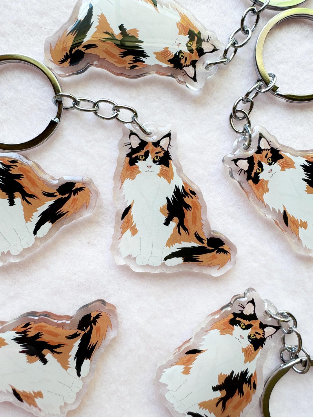 Long-haired Calico Keychain, Acrylic Keychain, Cat Keychain, Original ...