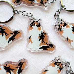 Long-haired Calico Keychain, Acrylic Keychain, Cat Keychain, Original ...