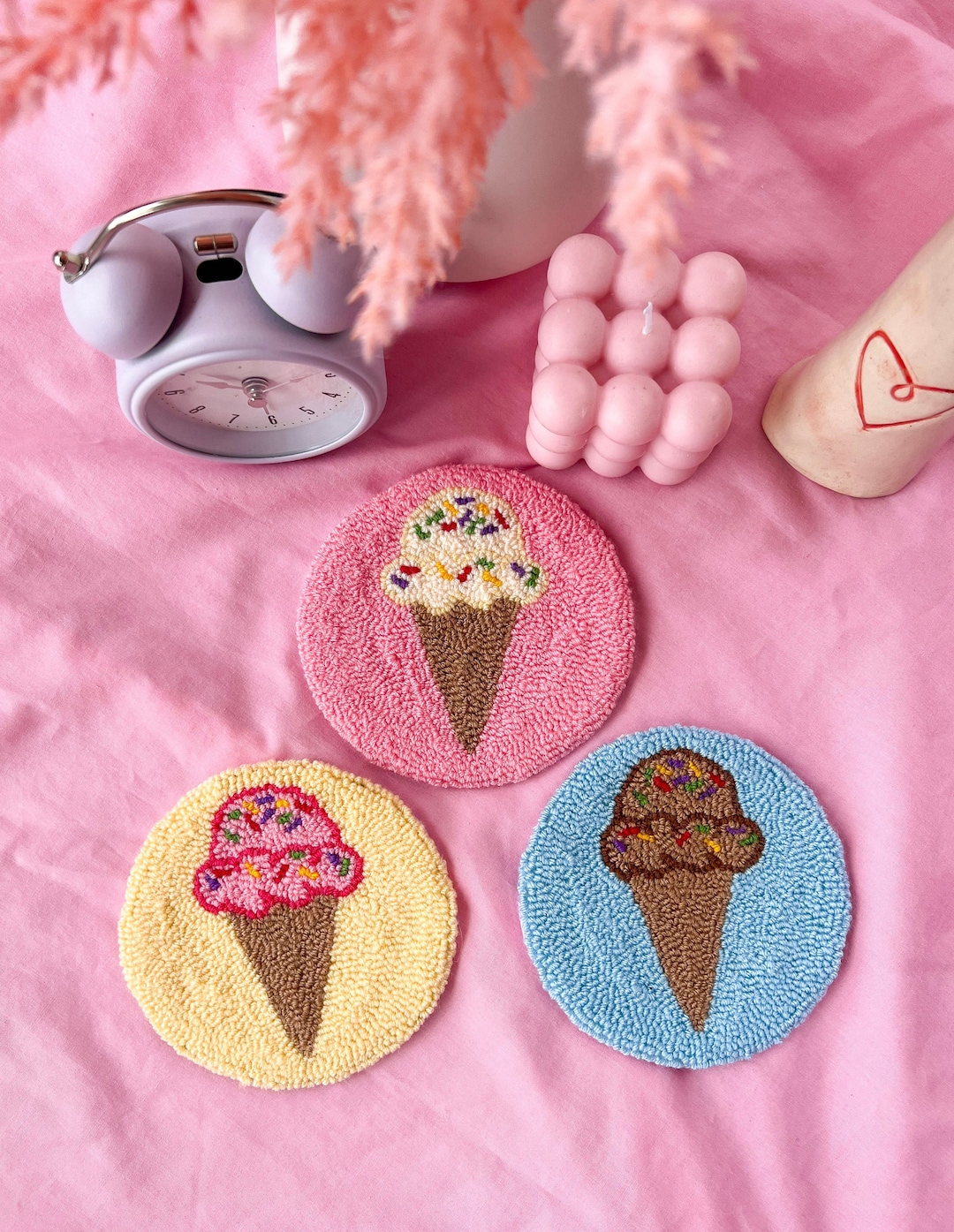 Ice Cream Coaster, Tufted Coaster, Mug Rug, Tufted Ice Cream Coaster ...