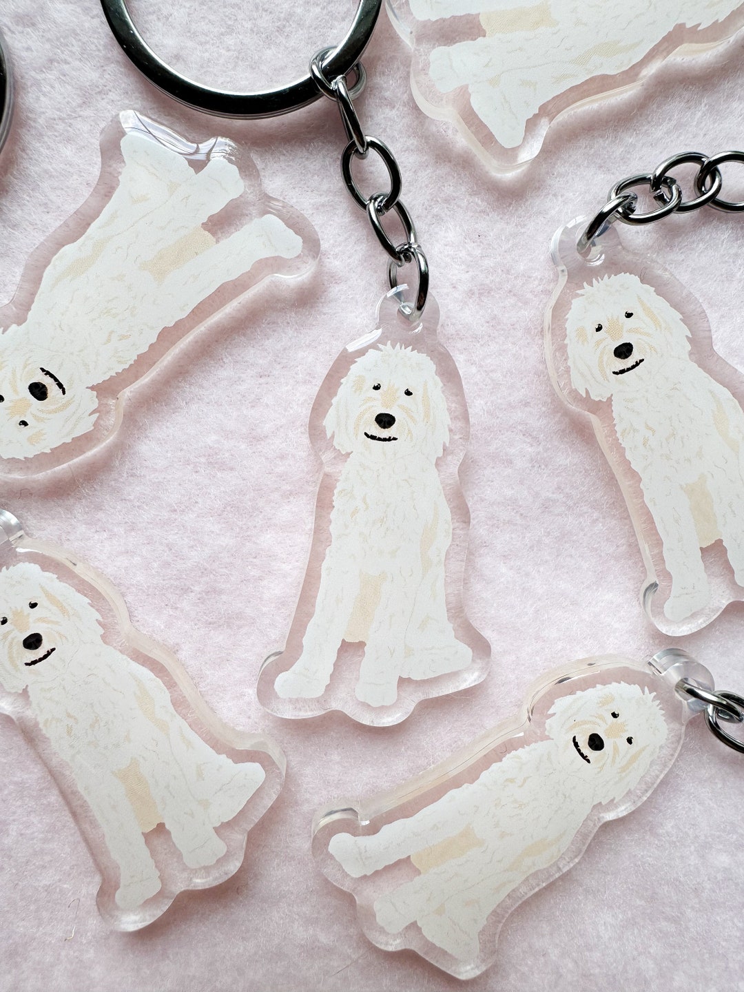 White/cream Goldendoodle, White/cream Labradoodle Keychain, Acrylic ...