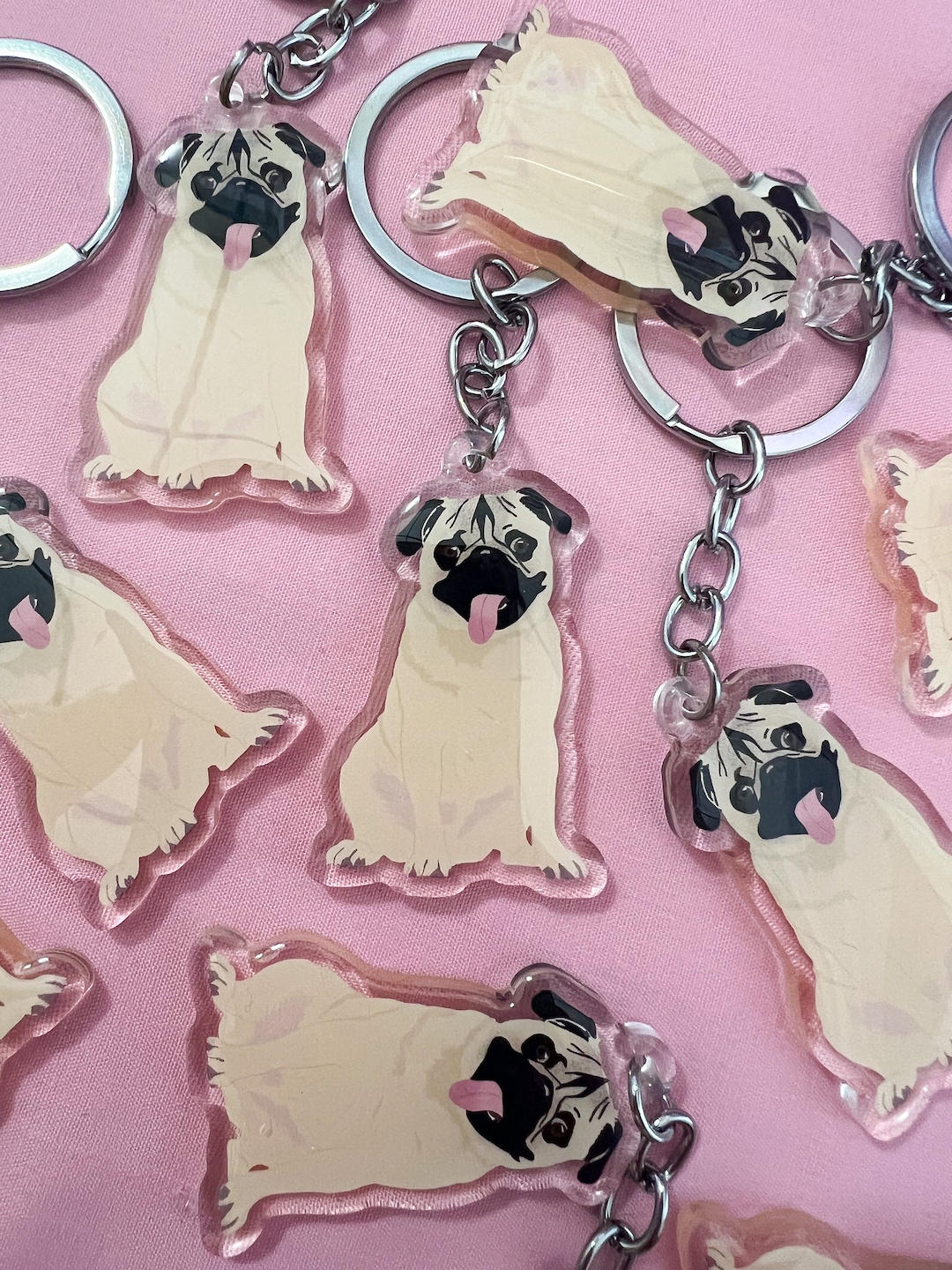 Tan Pug Keychain, Pug Keychain, Acrylic Keychain, Dog Keychain ...