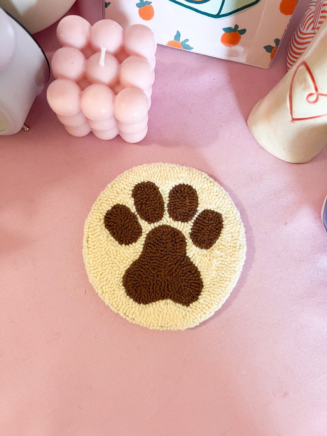 Paw Print Coaster, Tufted Coaster, Home Decor, Coaster, Gift Idea, Mug ...
