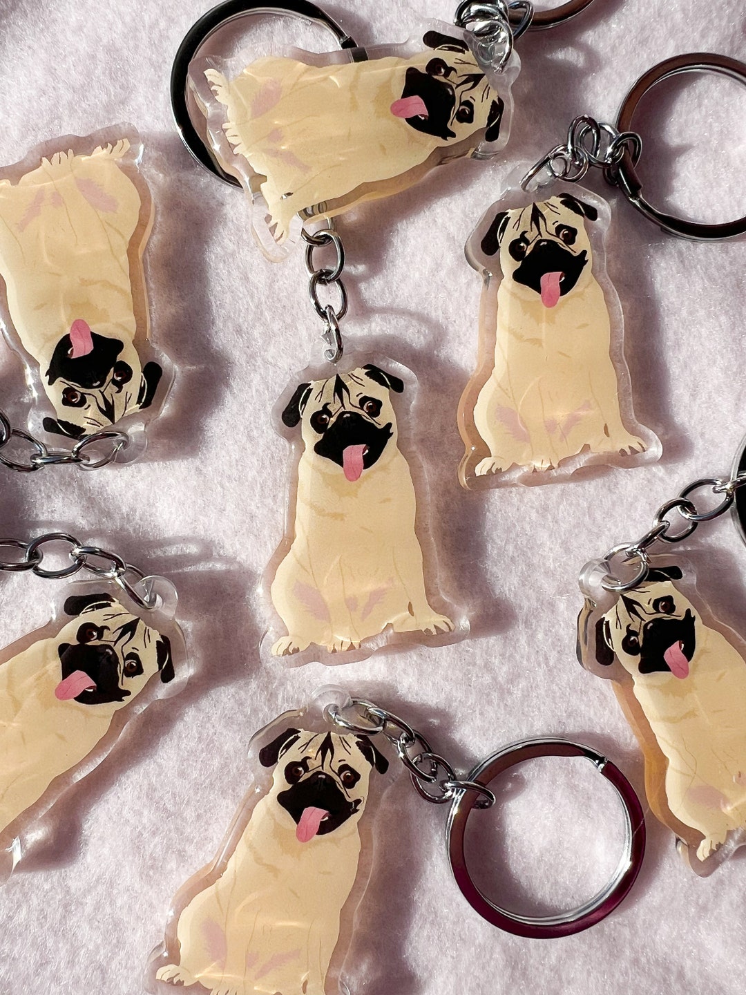 Tan Pug Keychain, Pug Keychain, Acrylic Keychain, Dog Keychain ...