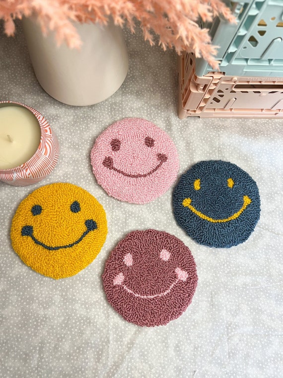 Smiley Face Coasters Tufted Coasters Hand-tufted Coasters - Etsy