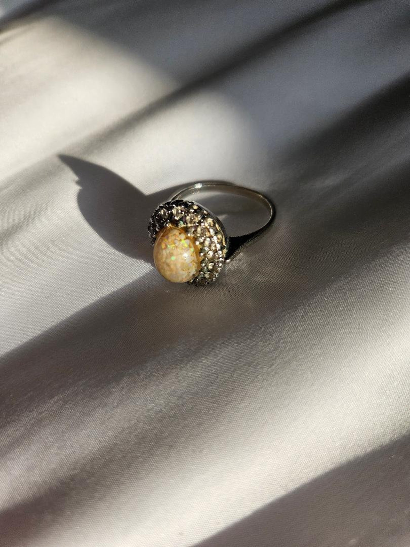 Vintage Panetta Costume opal and Rhinestone Ring - Etsy