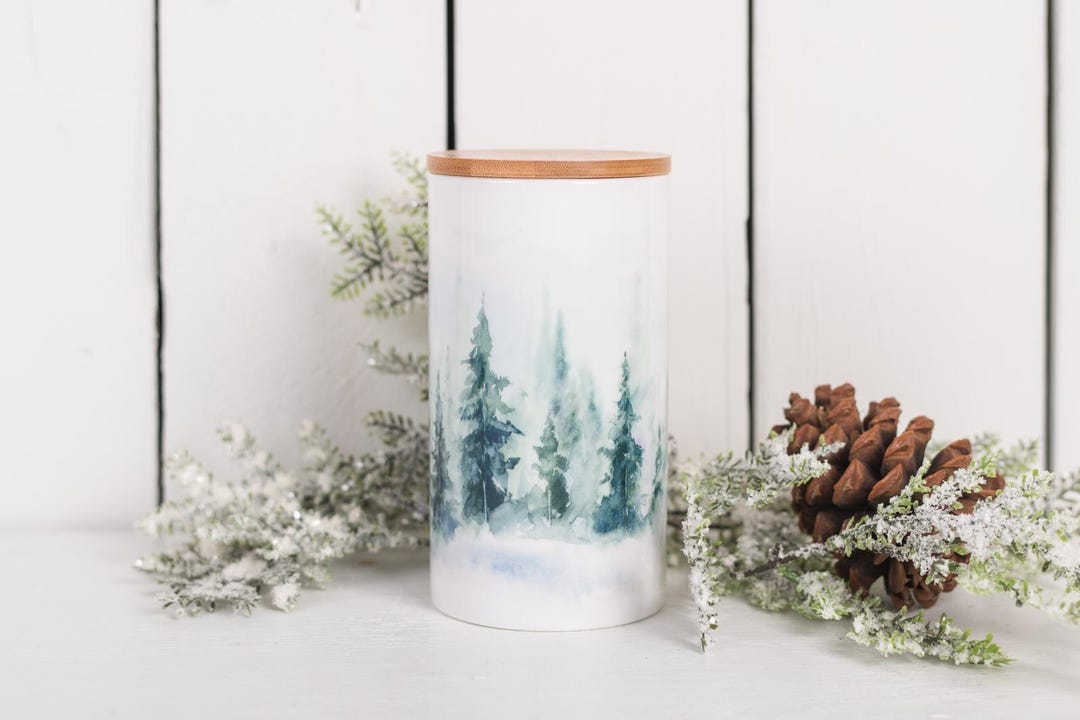 Large Forest Canisters for the Kitchen Soft Green Forest Watercolour ...