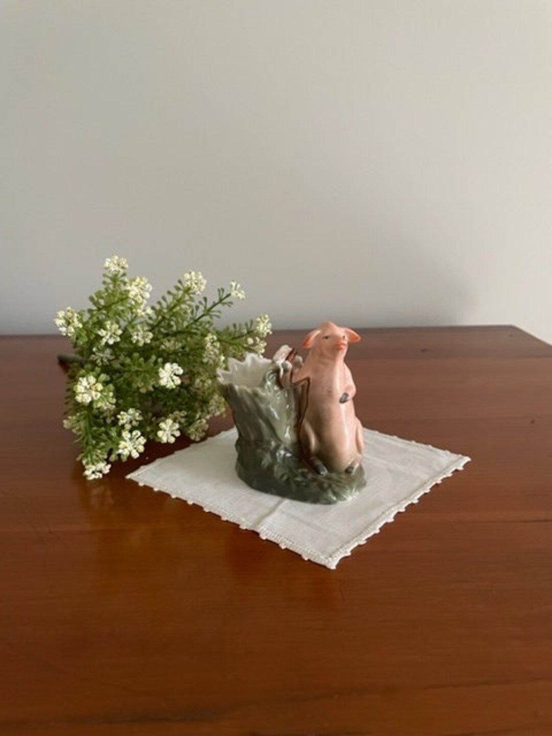 Antique German Pink Pig Toothpick/match Holder Figurine, Pig Combing ...