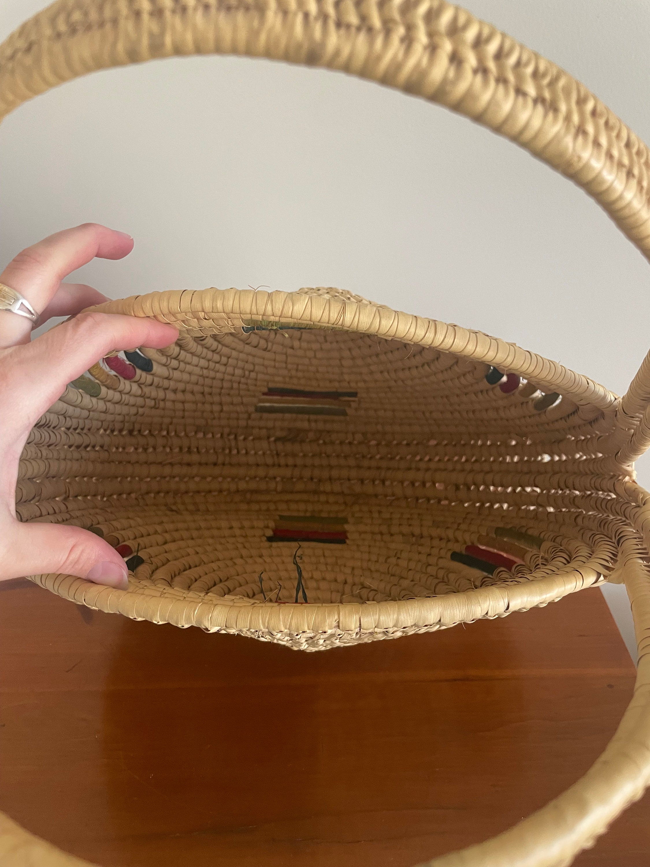 Vintage Large Raffia Bag, Circular, Green/yellow/red/blue, Handmade ...