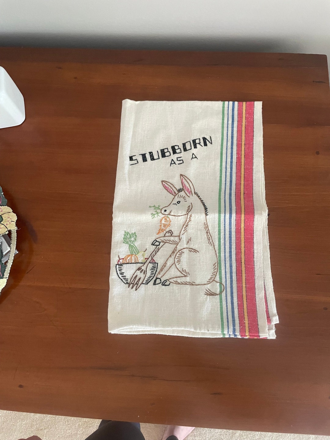Vintage Tea Towel, stubborn as A Mule, Hand Embroidered, Kitchen Towel ...