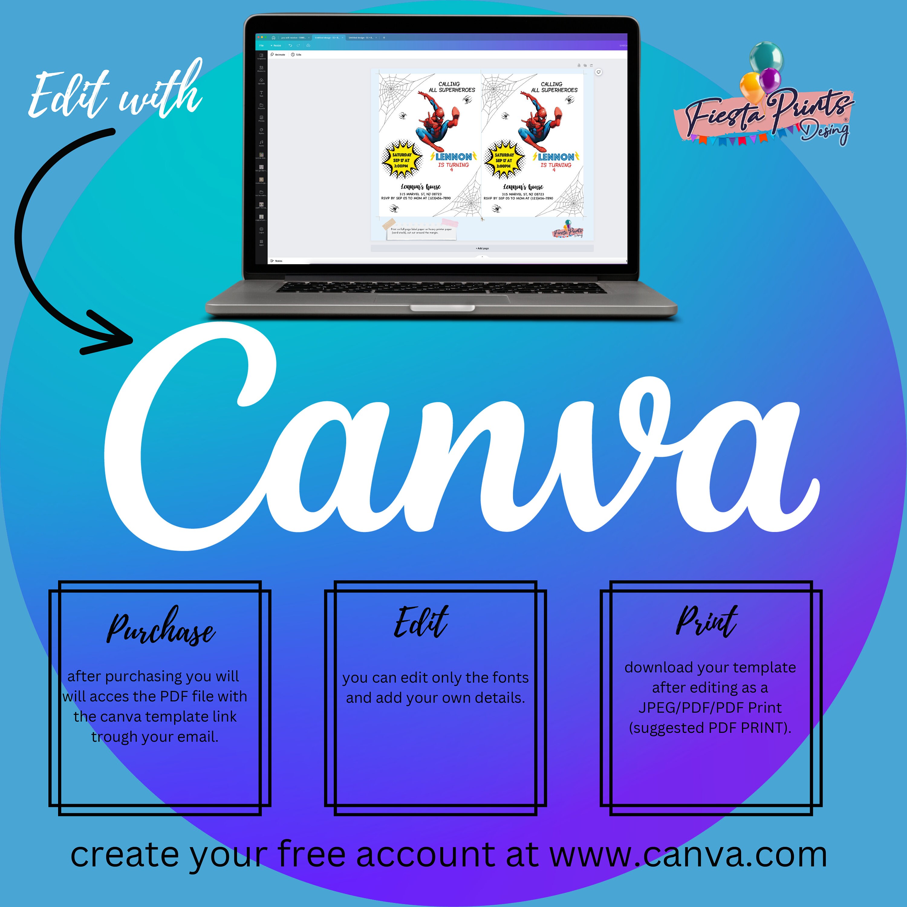 Spiderman Birthday Party Invitation, Spider Man Template, Any Age ...