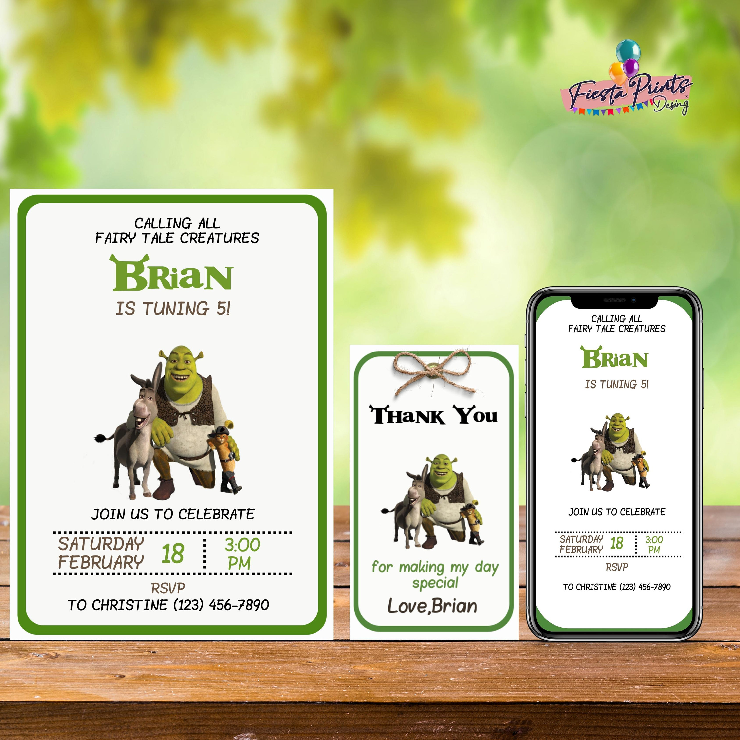 Shrek Birthday Invitation Set, Shrek Thank You Tag, Shrek Party ...