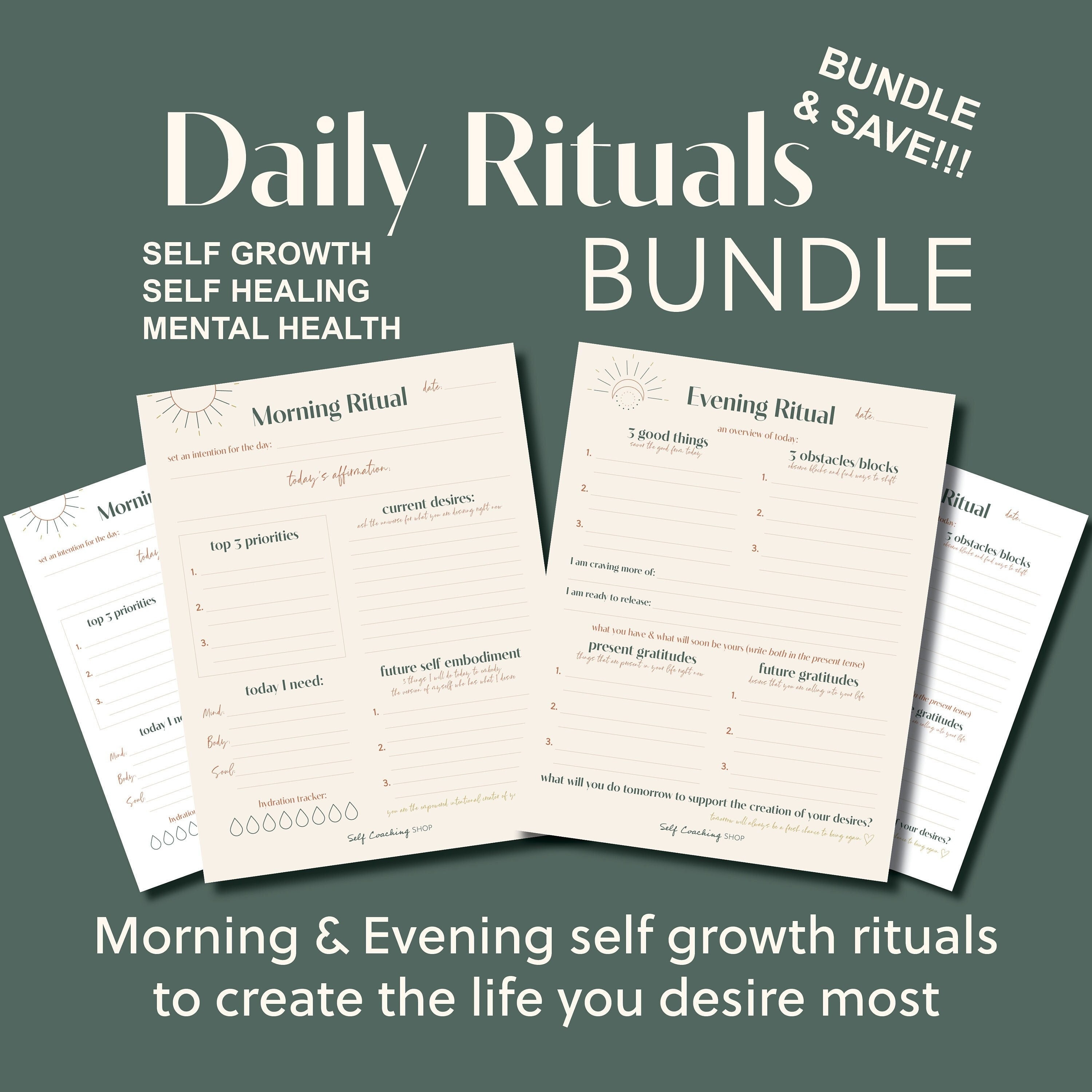 Daily Self Growth Journal Pages Bundle Miracle Morning and Evening ...
