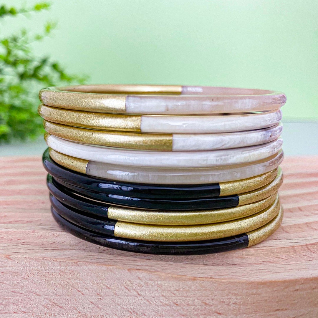 Gold Lacquered Bangle, Natural Buffalo Black White Bangle, Horn Bracelet, Bangle Bracelets, Horn ...
