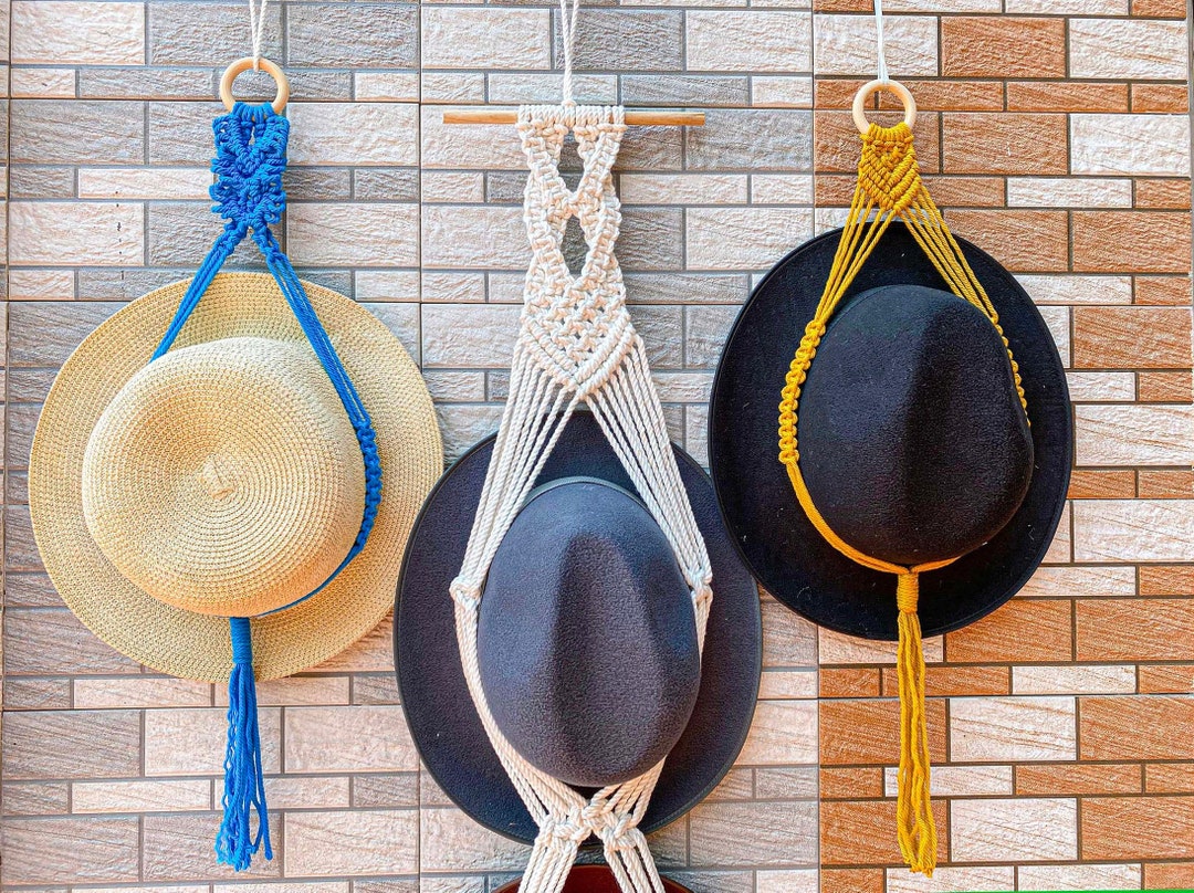 Original Macrame Farmhouse Cowboy Hanger, Macrame Hat Holder, Fedora ...