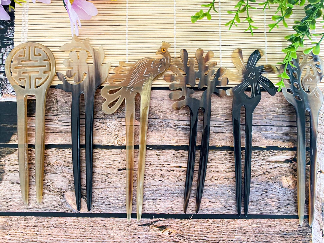 Natural Buffalo Horn Hairpin Pin Stick, 2 Prongs Hair Stick Horn ...