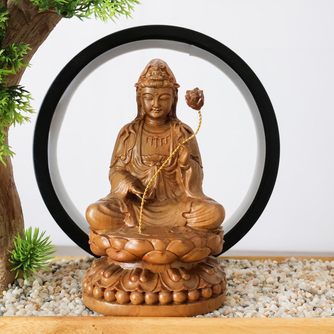 Kuan Yin Statue Feng Shui, Wooden Sitting Guan Yin Bodhisattva Statue ...