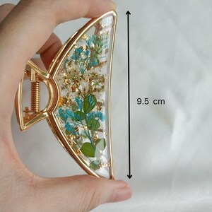 Blue Snowdrop & Wild Coriander Flower Metal Hair Claw, Large Size, Floral Claw Clip, Terrarium ...