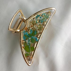 Blue Snowdrop & Wild Coriander Flower Metal Hair Claw, Large Size, Floral Claw Clip, Terrarium ...