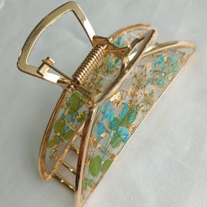 Blue Snowdrop & Wild Coriander Flower Metal Hair Claw, Large Size, Floral Claw Clip, Terrarium ...