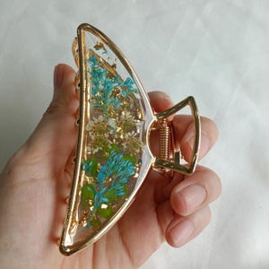 Blue Snowdrop & Wild Coriander Flower Metal Hair Claw, Large Size, Floral Claw Clip, Terrarium ...