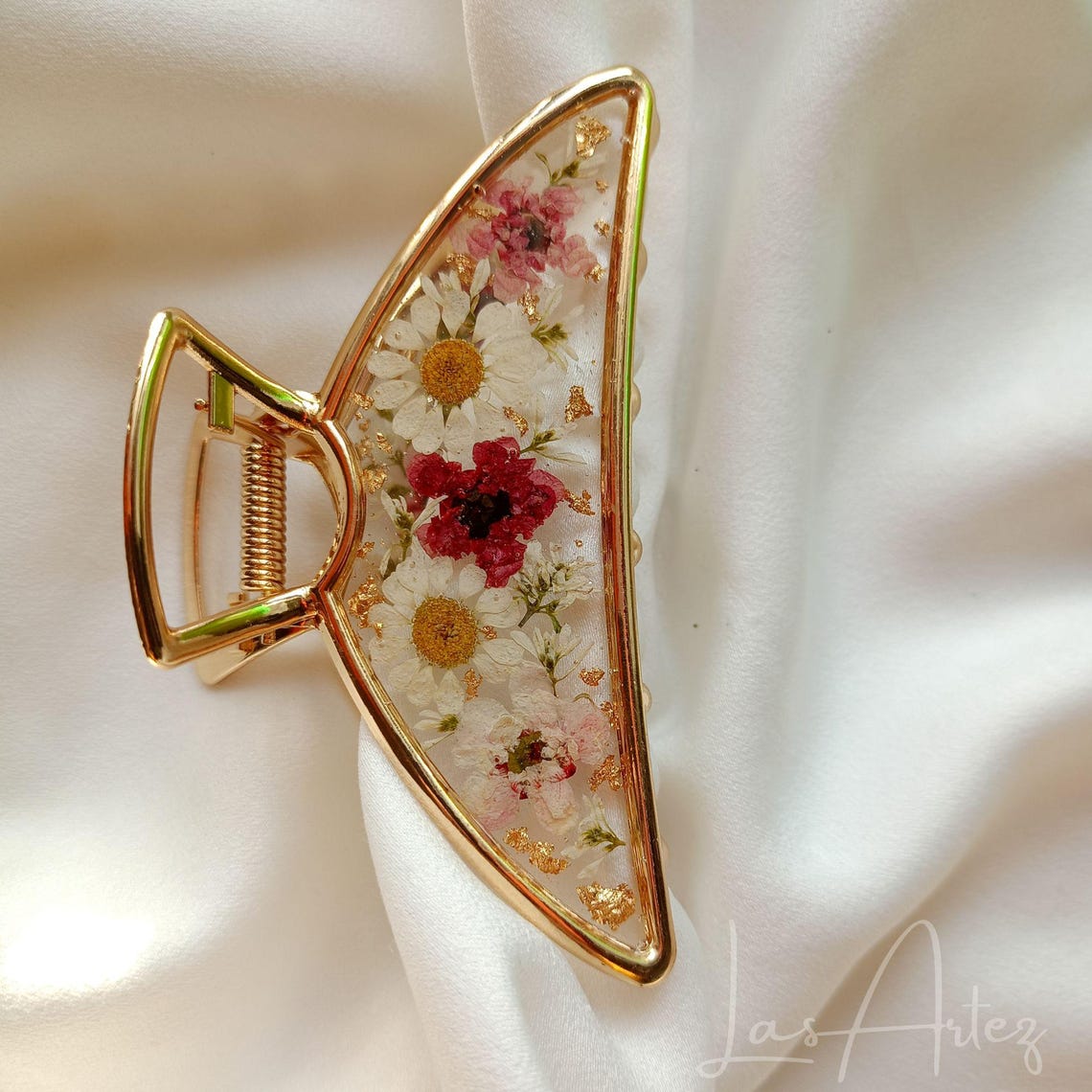 Plum Blossom, Snowdrop & Daisy Resin Hair Claw, Halfmoon Metal Hair Claw, Handmade Women Hair ...