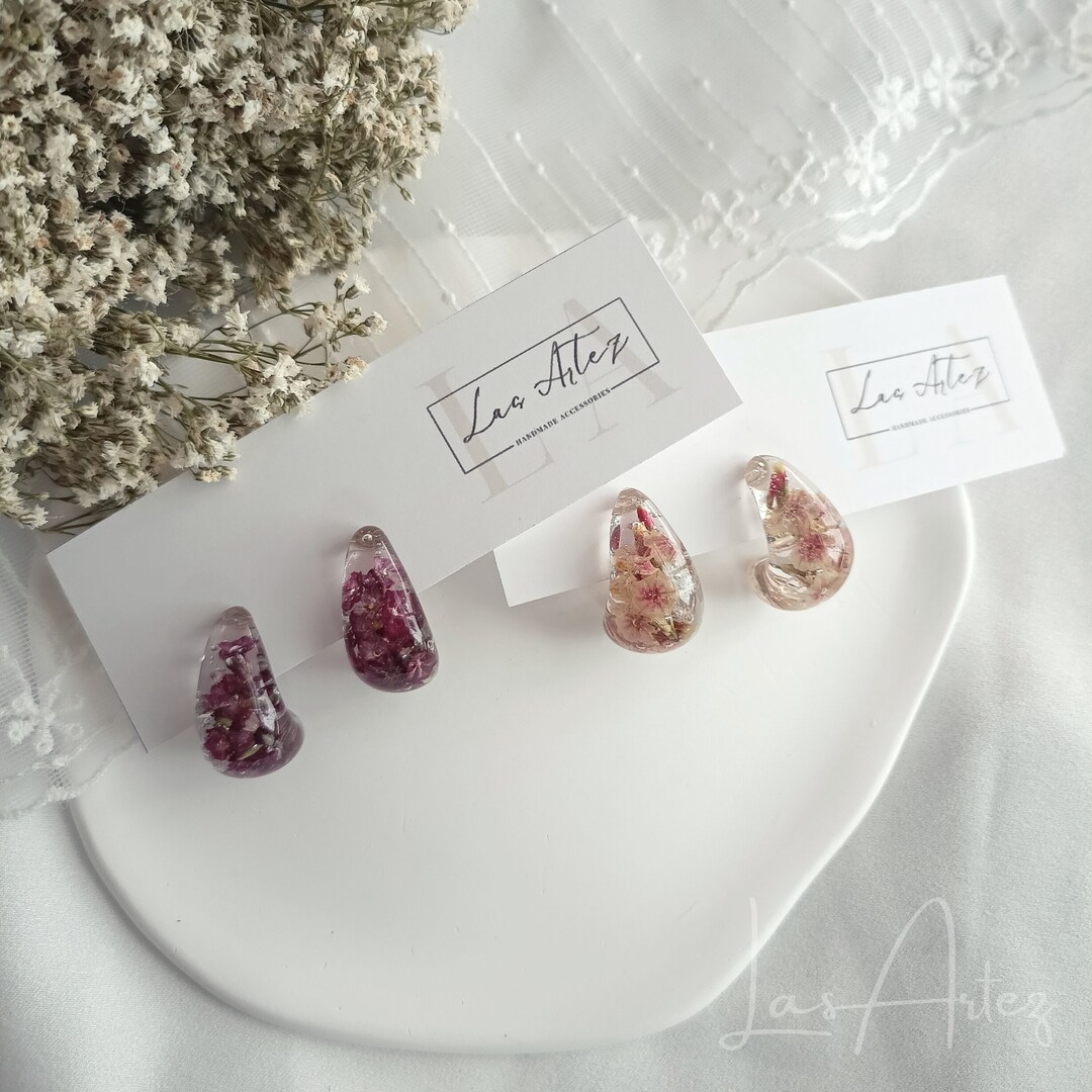 Statice Flowers Resin Half Hoop Earrings Botanical Jewellery - Etsy