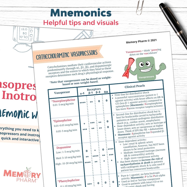 Vasopressor & Inotrope Mnemonic Workbook - Etsy