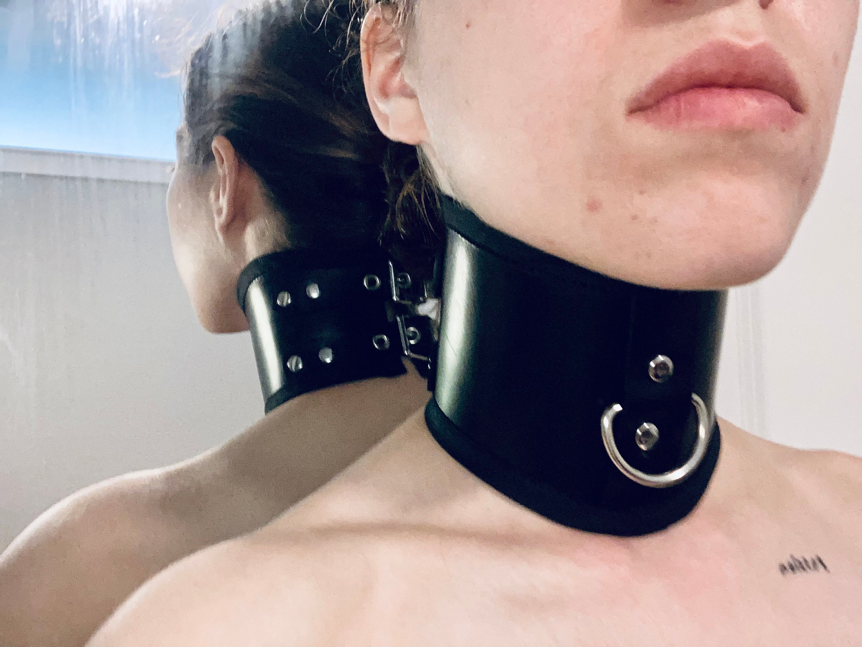 Black Leather Posture Collar Lined With Black Velvet Locking Etsy
