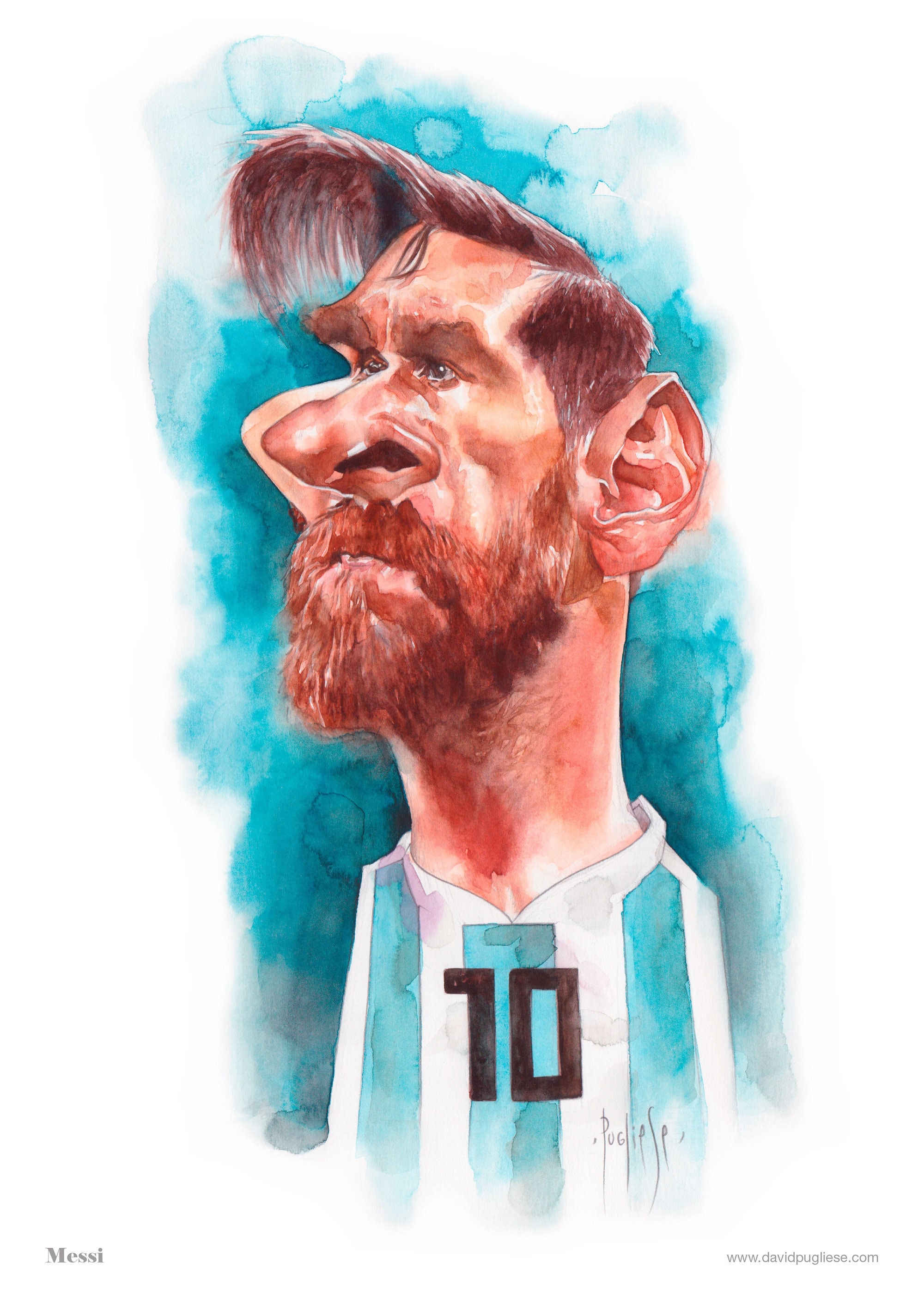 Messi Red Blue Portrait