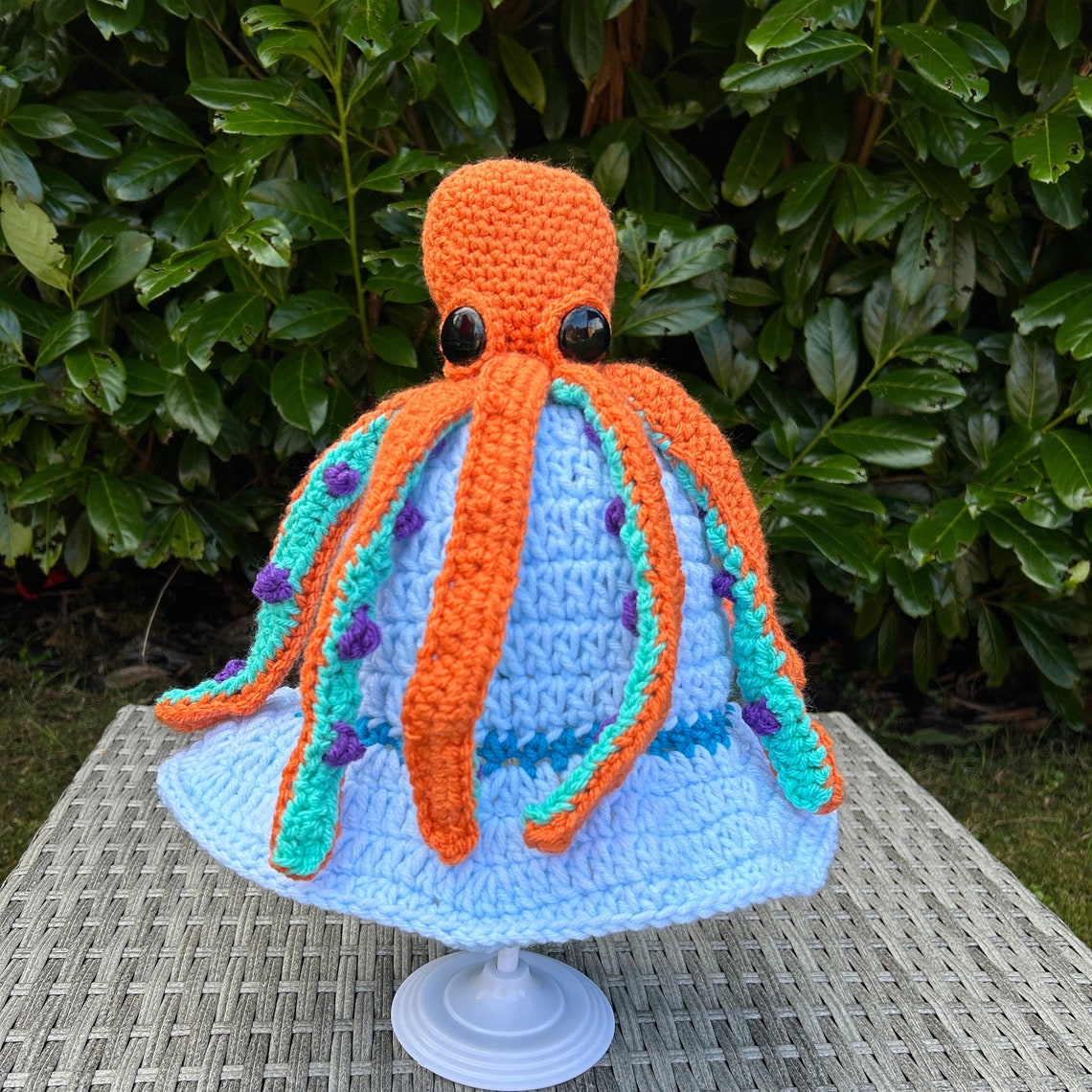 Crochet Octopus Bucket Hat: Handmade Acrylic Seaside Hat - Etsy