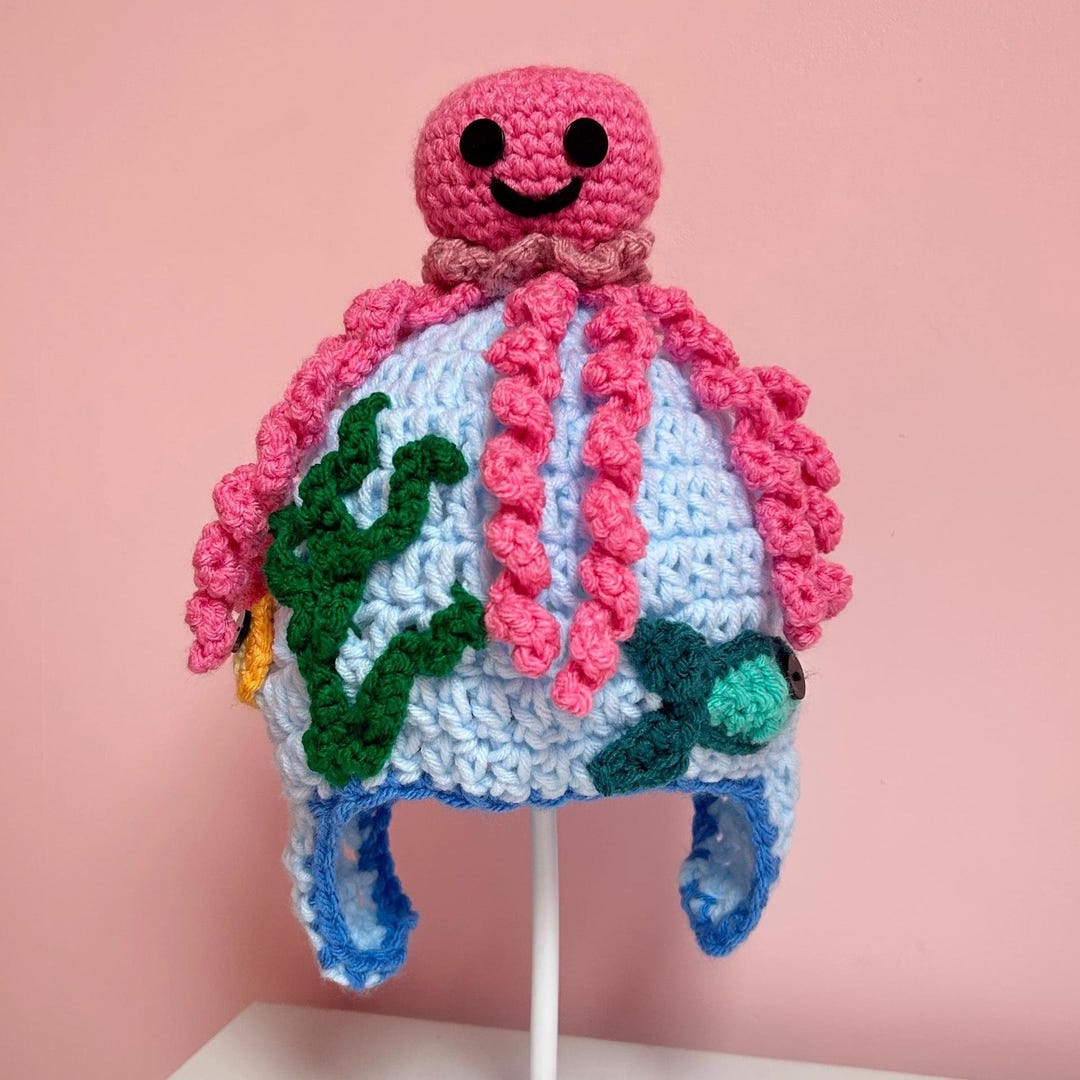 Crochet Octopus Hat: Handmade Acrylic Sealife Beanie (without Tassels ...