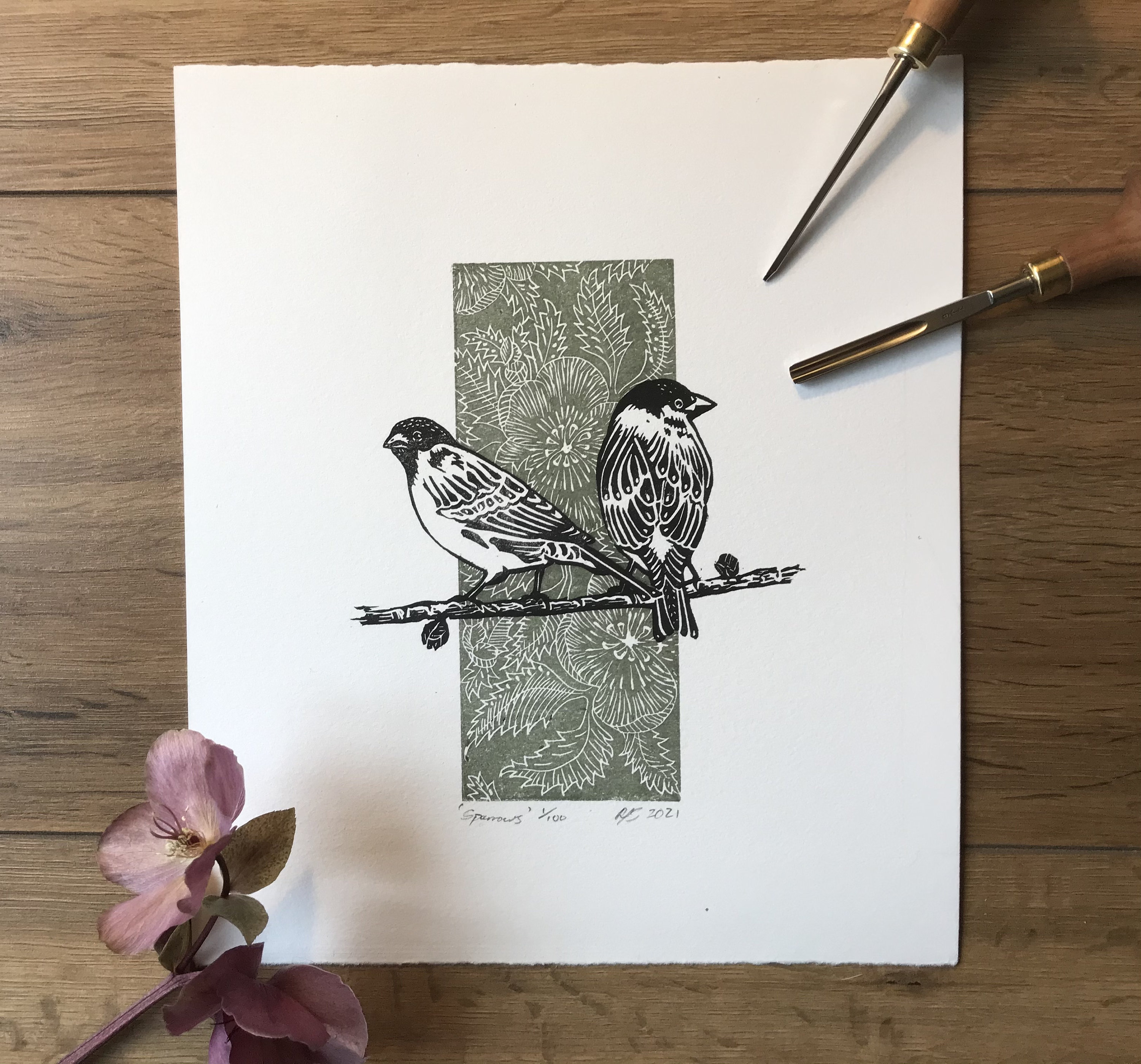 Sparrows Limited Edition Linocut Print Handmade Bird Art | Etsy