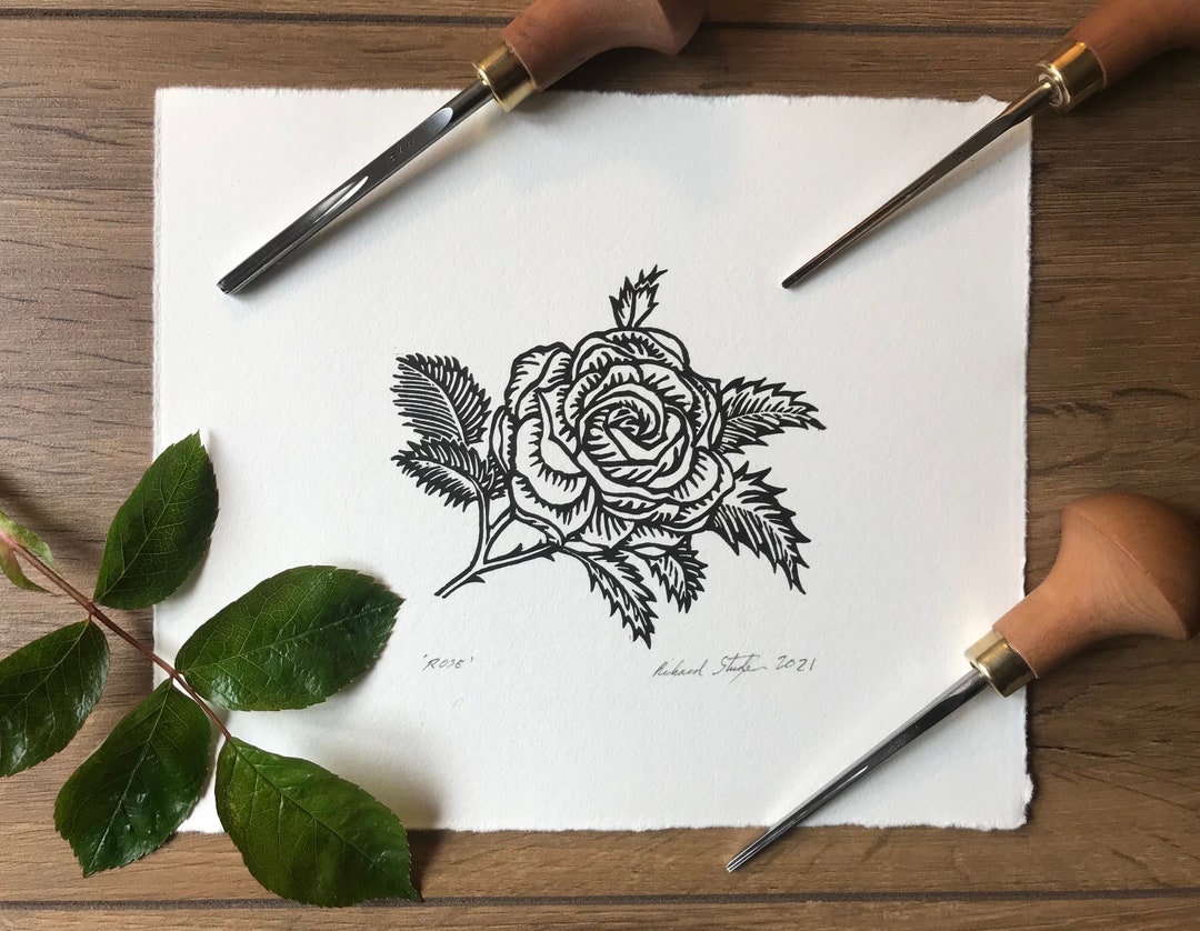 Rose, Miniprint, Linocut, Limited Edition, Print, Wall Art, Botanical ...